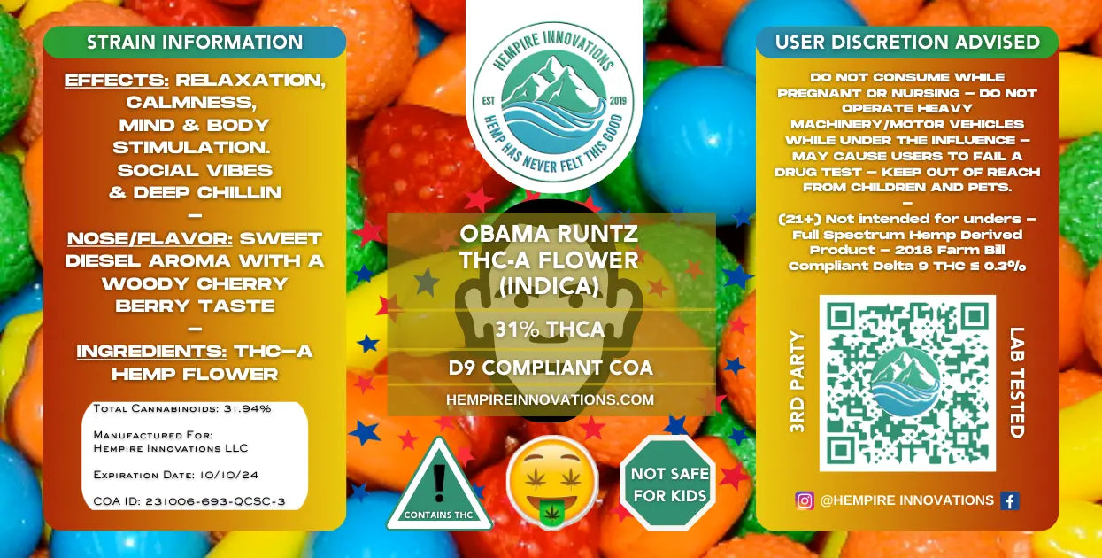 Obama Runtz THCa Flower | THCa Wilmington NC | THC-A Delivery – Hempire ...